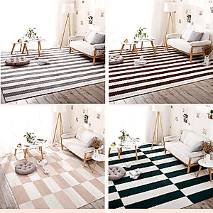 7 SQ.Ft Interlocking Carpet Tiles, 9 Tiles 23.6"X4.7" Foam Mat, Rectangular Puzzle Play Mat, Soft Splicing Playing Floor Mat, Anti-Fall(Size:24x12cm,Color:Beige)