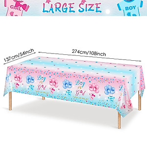 Mixweer 3 Pcs Gender Reveal Table Cloth Gender Reveal Party Supplies Waterproof Boy or Girl Plastic Tablecloth Pink and Blue Disposable Table Cover for Gender Reveal Baby Party Decorations, 54" x 108"