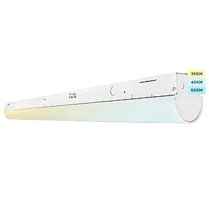 LUXRITE 4FT LED Strip Light Fixture, 34W/38W/45W Adjustable, Up to 5940 Lumens, 3 Color Selectable 3500K-5000K, Linear Shop Light, 0-10V Dimmable, Damp Rated, UL Listed - Garage, Workshop