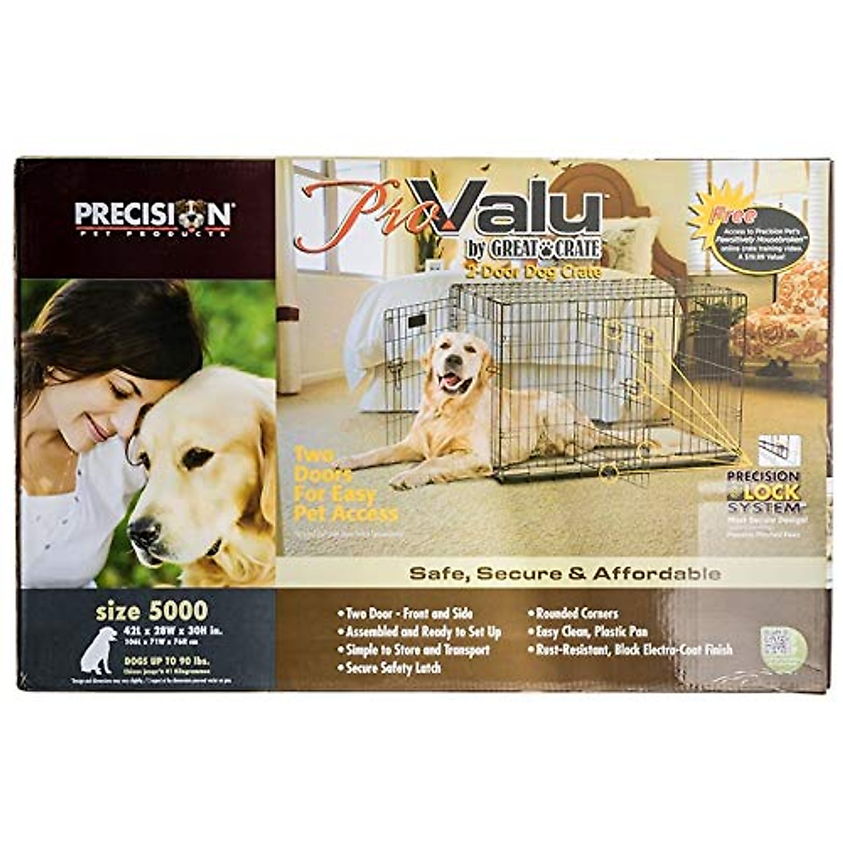 Precision Pet Products Two Door Provalue Wire Dog Crate, 42 Inch, For Pets 70-90 lbs, With 5-Point Locking System
