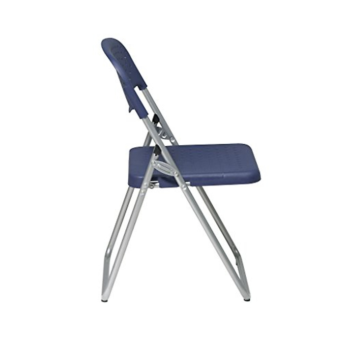 Office Star FC Series 4-Pack Folding Chairs with Ventilated Plastic Seat and Back, Blue Seat and Silver Frame