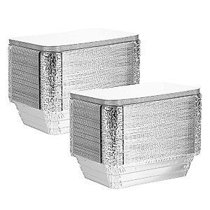 PARTY BARGAINS 2.25 Lb. Aluminum Pans with Lids - Set of 100 Pack with Board Lids, 8" x 6" Disposable Roasting and Steam Table Pans for Catering, Take-Out, Meal Prep (Max 240°C)
