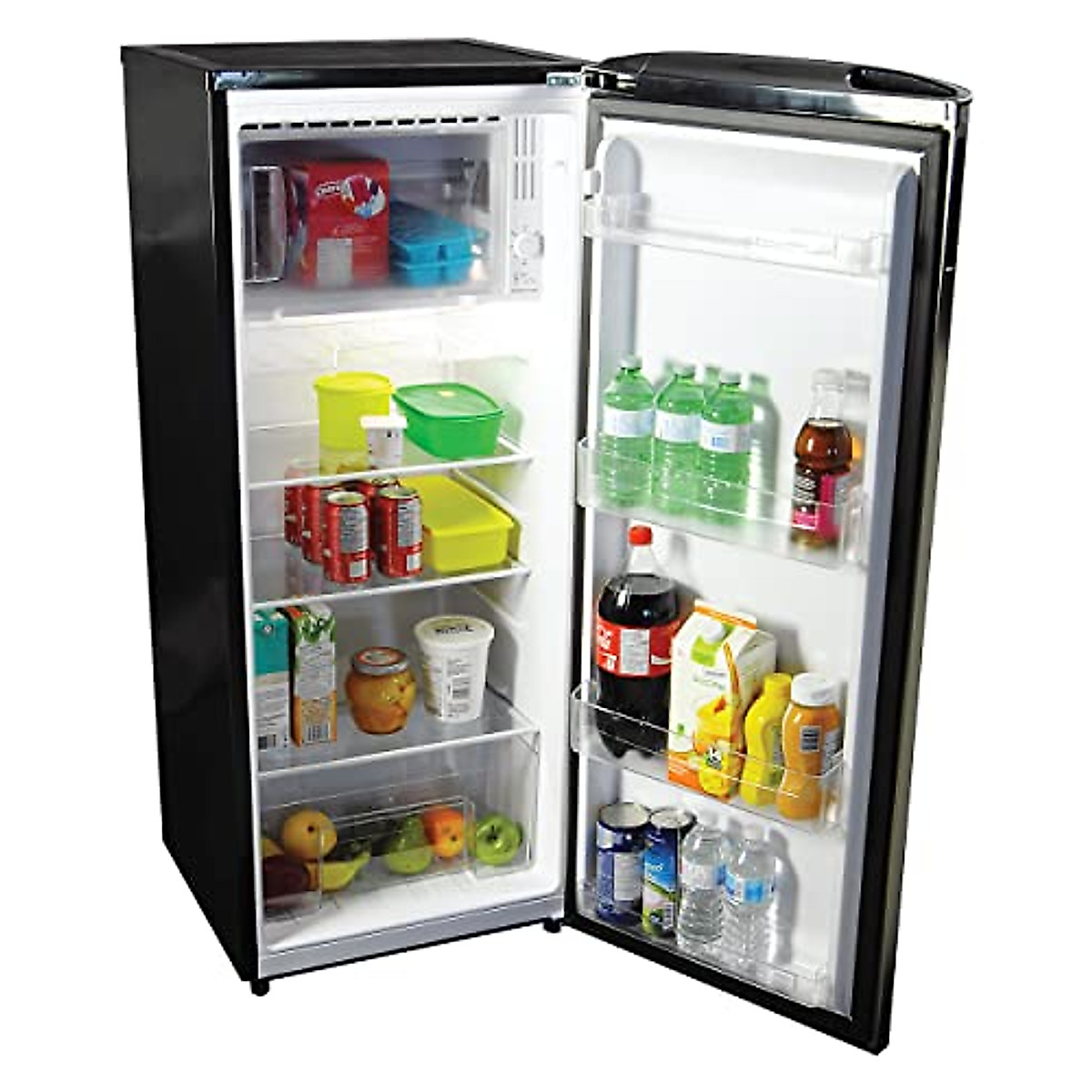 Koolatron Stainless Steel Compact Fridge with Freezer, 6.2 cu ft (176L), Silver/Black, Space-Saving Flat Back, 0.9 cu ft (25.5L) Freezer, Tempered Glass Shelves, Basement, Office, Cottage, Home Bar