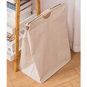 3-Pack 65L Collapsible Laundry Basket with Wooden Handles, Ideal for Tidying Clothes, Blankets and Toys,Laundry Hamper Perfect for Bedroom, Bathroom, and Living Room Organization (Striped Set)