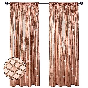 Sugargirl Rose Gold Sequin Backdrop Curtain 2 Panels 2FTx8FT Glitter Disco Party Background Drapes Mirror Foil Backdrop for Wedding Birthday Wall Decor