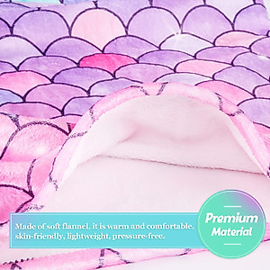 WERNNSAI Mermaid Tail Blanket for Girls Kids - Mermaid Wearable Blankets with Sequin Coin Purse All Seasons Mermaid Tails Sleeping Bags Soft Flannel Snuggle Blanket Birthday Gift Set (Pink & Green)