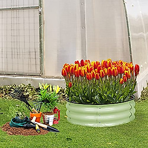 Aoodor 9'' Tall Aluzinc Metal Raised Garden Bed 30'' Round, Outdoor Garden Planter Box for Vegetable Flower Herb - Olive Green