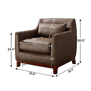 VANOMi Extra Deep Accent Chair, Faux Leather Upholstered Comfy Reading Armchair for Living Room, Bedroom Single Seat Sofa Chair with Wood Base, Leather, Dark Brown