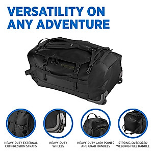 Eagle Creek Cargo Hauler 110L Rolling Duffle Bag with Wheels and Handle, Tuck-Away Backpack Straps, Easy-Access End Pocket & U-Lid Main Compartment, Jet Black