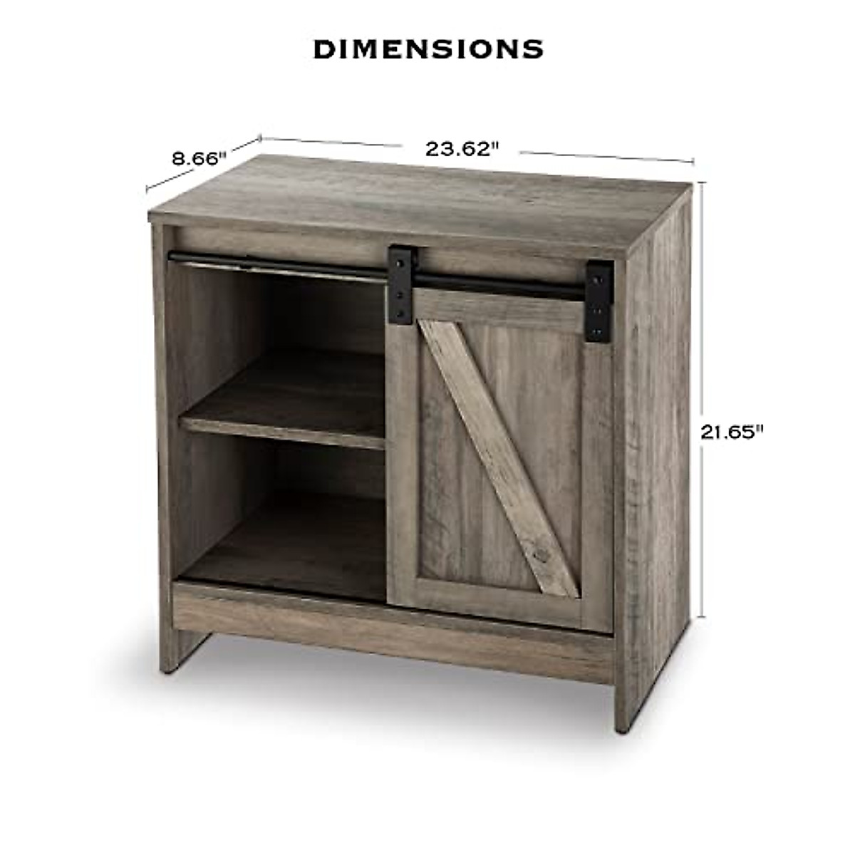 Landia Home Farmhouse Accent Cabinet, End Table, Modern Bed Side End Table with Barn Door and Shelf, Nightstand for Bedroom, Living Room, Grey