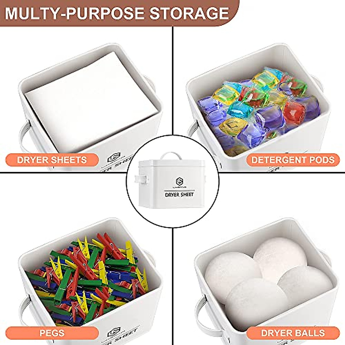 LF Likefair Modern Farmhouse Dryer Sheet Holder for Laundry Room Decor,Laundry Dispenser Container Holder with Lid for Space Saving Laundry Room Organization and Storage,White