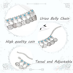 Urieo Boho Coin Waist Chain Belt Pendant Silver Belly Chains Adjustable Bikini Party Dress Chain Belts Body Jewelry for Women