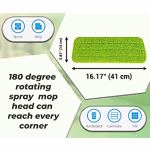 ARSUK Spray Mop Refill Pads Microfiber Replacement Heads Premium Wet/Dry Flat Mop Floor Cleaning Machine Washable Reusable 16 x 5.5 inches ( 3 Pack Green)