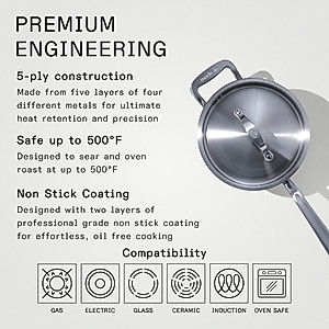 Made In Cookware - ProCoat 4 Quart Non Stick Sauce Pan With Lid - Graphite - 5 Ply Stainless Clad Nonstick Saucepan - Professional Cookware - Crafted in Italy - Induction Compatible