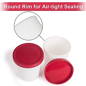 DUNCHATY Ice Cream Containers (Set of 2, 1 Quart Each) Freezer Dessert Containers Reusable Ice Cream Storage Tubs with Silicone Lids for Homemade IceCream Frozen Yogurt Sorbet Red