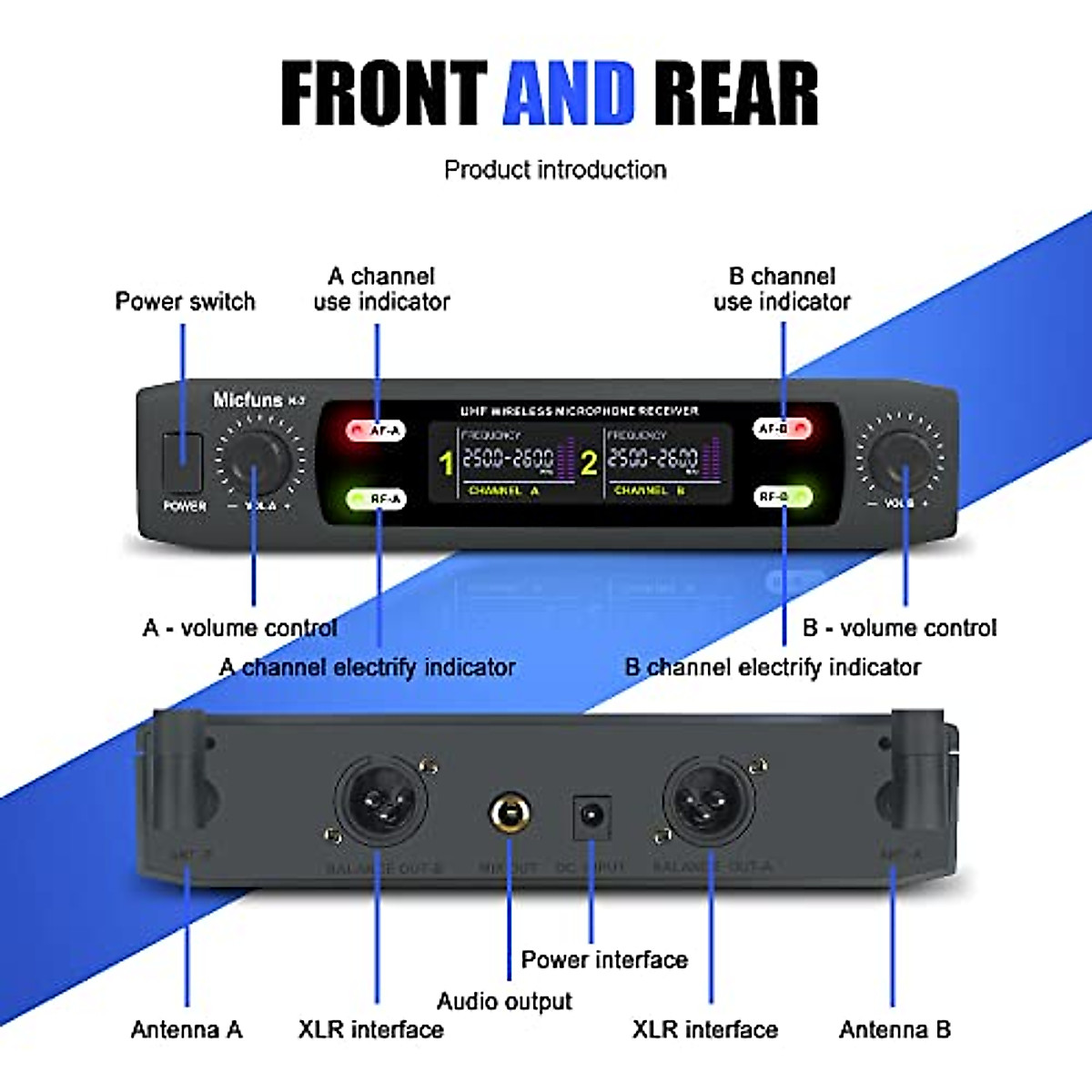 micfuns K7 Professional Wireless 2 Handheld VHF 230-250 MHZ Microphone System 100m distand for Karaoke,Party, Speech