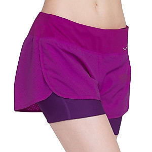 VUTRU Women's 2 in 1 Running Shorts Quick Dry Workout Athletic Shorts with Liner Back Pockets (Purple,L)