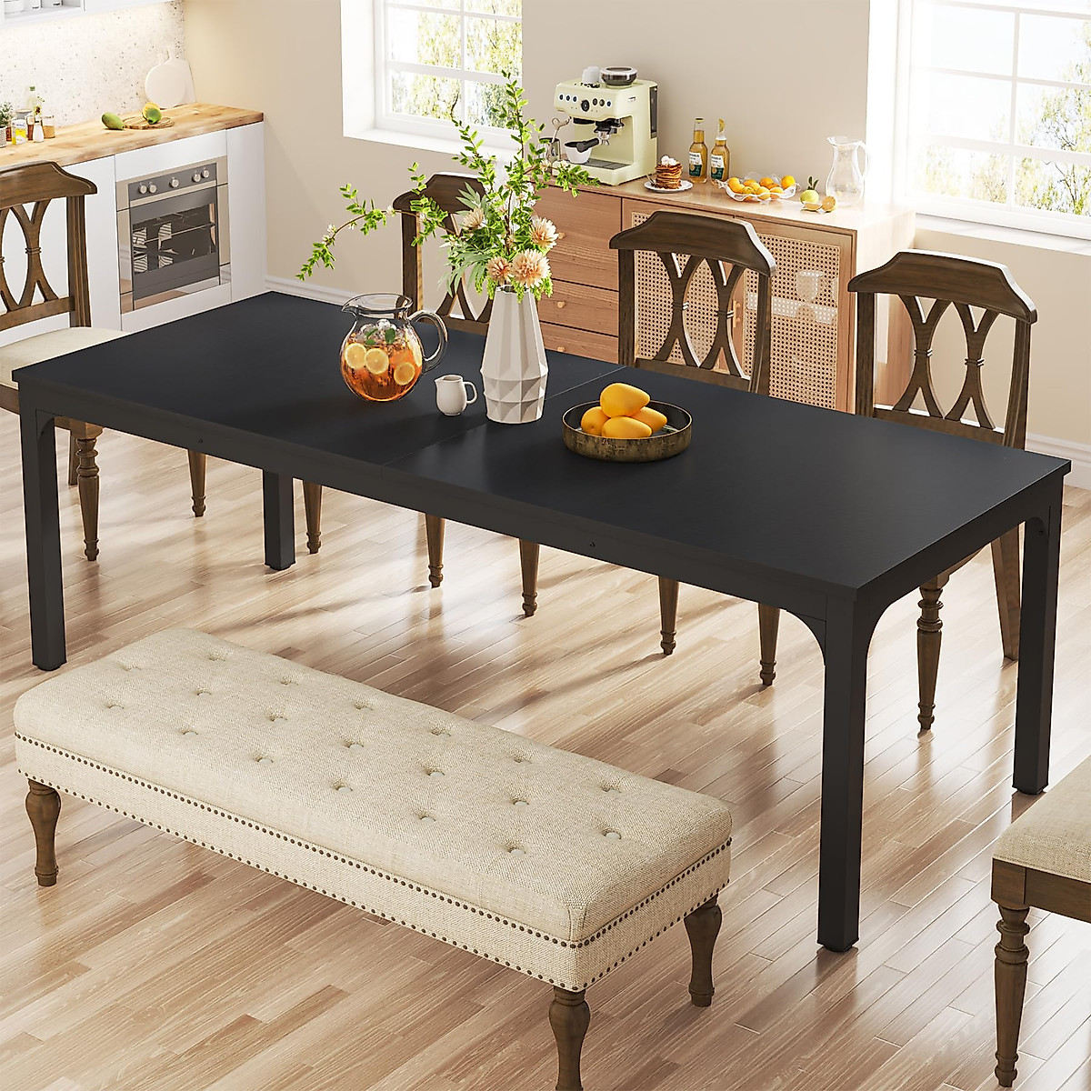 Tribesigns Black Dining Table for 6-8 Person, 78 inch Large Long Rectangle Kitchen Dinner Table for Dining Room, 78.7 x 27.5 x 29.5 Inches(Only Table)