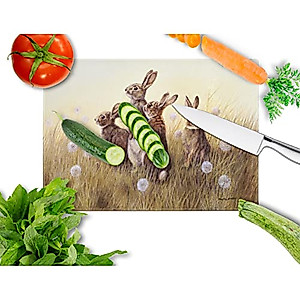 Caroline's Treasures BDBA0144LCB Rabbits in the Dandelions Glass Cutting Board Large Decorative Tempered Glass Kitchen Cutting and Serving Board Large Size Chopping Board