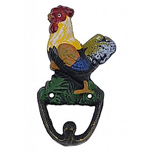 Flag Emotes Rooster & Chickens Wall Hook 3 Piece Set Colorful Painted Cast Iron Coat Hangers Rack