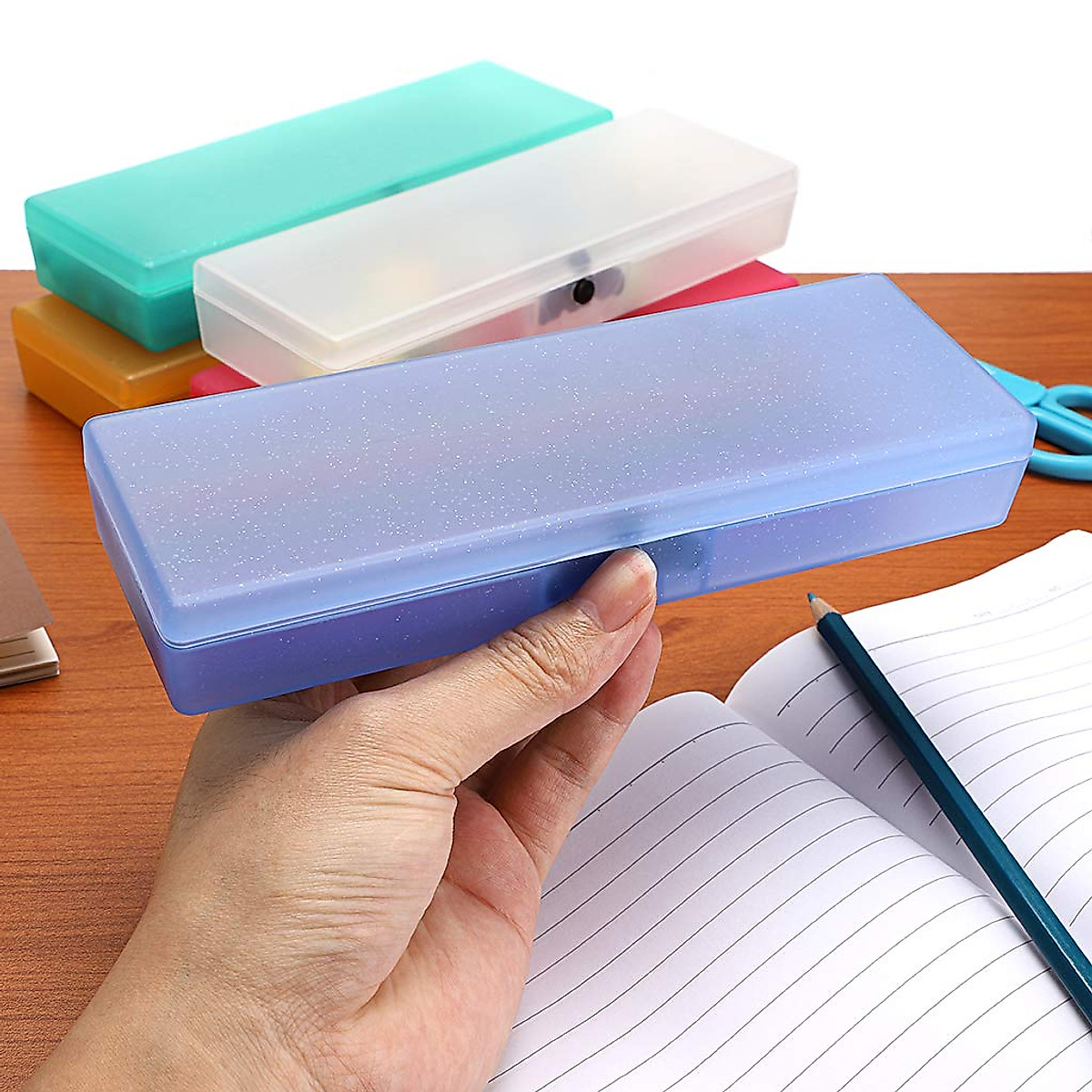 BTSKY 5 Pack Colorful Plastic Pencil Box Sketch Pencil Case Plastic Stationery Case with Snap Closure for Pencils, Pens, Drill Bits, Office Supplies