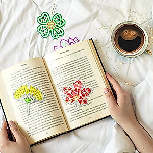 6 Pcs 5D Diamond Painting Bookmarks, DIY Diamond Art Bookmarks, Floral & Leaf Diamond Bookmarks, Diamond Painting Tool for Beginners Kids Adults, DIY Bookmarks Diamond Art Crafts Supplies