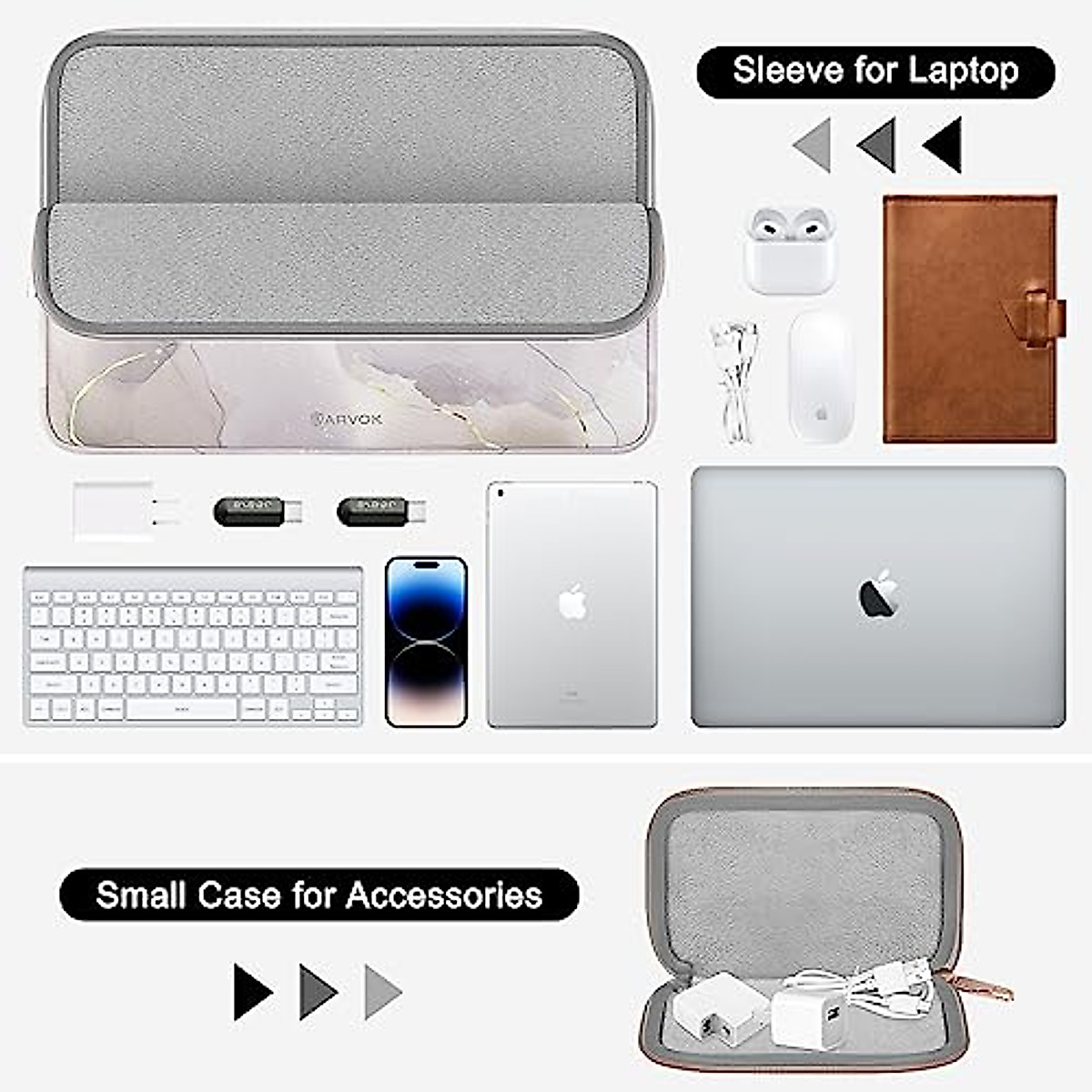 ARVOK 13 13.3 14 inch Laptop Sleeve Case for MacBook Air 13 inch/MacBook Pro 13 inch/MacBook Pro 14 Water-Resistant Notebook Computer/Tablet Cover Case for HP/Dell/Lenovo/Asus/Acer/Samsung with Pouch