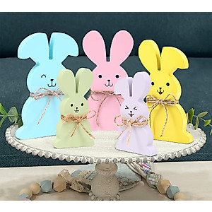 Inwnpio Easter Decorations for the Home - Easter Bunny Wooden Sign Table Decoration Centerpieces with Rope Tabletop Spring Decor 3PCS