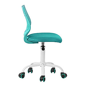 FurnitureR Writing Task Chair for Teens Boys Girls 360 Rolling Wheels Fabric Soft Pad Seat Breathable Backrest, Height Adjustable Liftup 29.5"-34.3",Turqoise