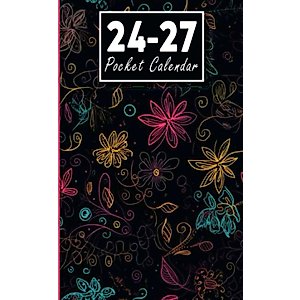 Pocket Calendar 2024-2027 for Purse: Small 4-Year Monthly Agenda From Jan 2024 To December 2027 ... , Birthdays | Contact List | Password Keeper | Neon Colorful Floral Cover