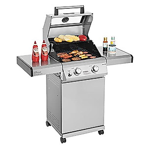 Monument Grills 14633 2-Burner Stainless Steel Liquid Propane Gas Grill with Clear View Lid, LED Controls Mesa 200