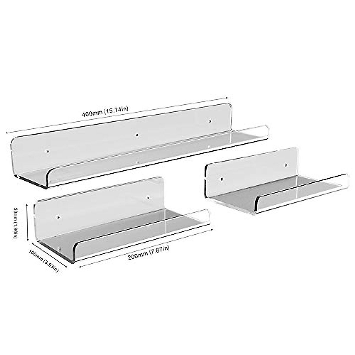 XINFENG 3 Pack Home Office Book Storage Rack Photo Collect Acrylic Wall Floating Shelf Clear Acrylic Floating Shelf/Wall Mounted Display Organizer