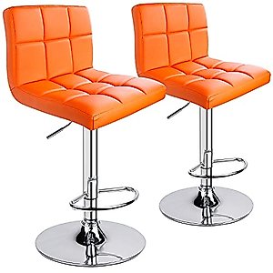 Leopard Bar Stools, Modern PU Leather Adjustable Swivel Bar Stool with Back, Set of 2 (Orange)