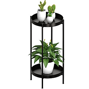 OVICAR Plant Stand Indoor Outdoor - Flower Pot Holder Metal Plant Rack Organizer , 2 Tiers Tall Planter Display Storage Shelf For Home Garden Patio Bathroom Office Living Room Balcony Corner(Black)