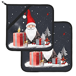 Merry Christmas Gnome Xmas Gifts Pot Holders Sets 2-Piece Set Washable Decorative Kitchen Gift for Cooking Baking BBQ