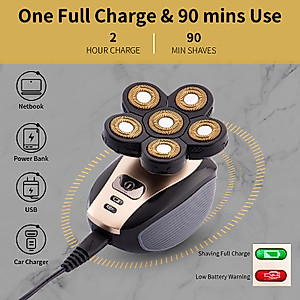 Head Shavers for Men Upgraded 5 in 1 Multifunctional Bald Head Shaver Grooming Kit Cordless Electric Razor for Men Rotary Mens Head Razor Rechargeable Razors for Bald Man Waterproof (Gold)