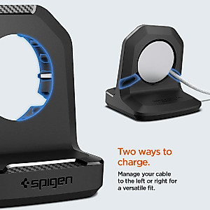 Spigen Rugged Armor Stand Designed for Apple Watch Charger Stand Compatible with Ultra 2/1 49mm, Series 10 46/42mm, 9/8/7 45/41mm, SE2/SE/6/5/4 44/40mm Durable TPU with Non-Slip Stable Base - Black