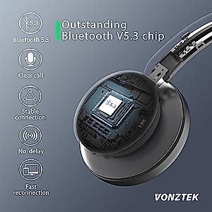 Wireless Headset,Wireless Headphones with Microphone Noise Canceling, v5.3 Bluetooth Headset with Charging Dock & Dongle, Wireless Headset with Microphone for PC,Home/Office-Black/Grey