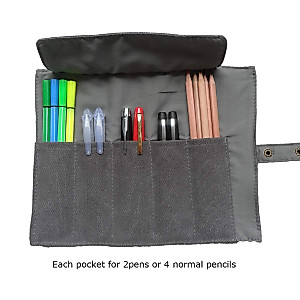 Enyuwlcm Canvas Stationery Handmade Rollup Pencil Case Travel Fountain Pen Organizer Bag Pencil Wrap Gray