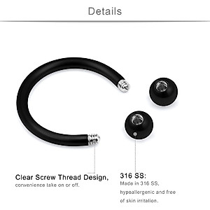 SCERRING 16g Lip Rings Stainless Steel Horseshoe Labret Monroe Nail Tragus Helix Earrings Studs Medusa Piercing Jewelry 8mm 36PCS Black