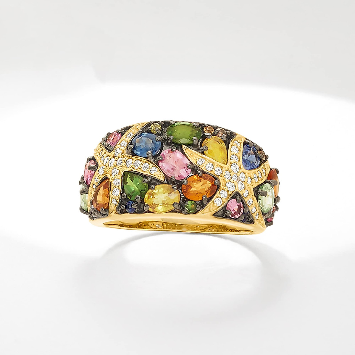 Ross-Simons 2.80 ct. t.w. Multicolored Sapphire and .25 ct. t.w. Diamond Starfish Ring With .40 ct. t.w. Tsavorites in 14kt Yellow Gold. Size 6