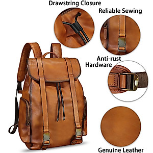 IVTG Genuine Leather Large Backpack for Men and Women Knapsack purse Rucksack Fashion Daypack High Capacity for Travel (Brown)