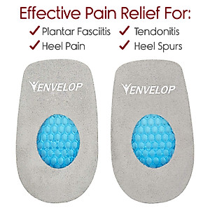 Vive Envelop Gel Heel Cups - Heel Cushion for Women, Men, Bone Spur, Plantar Fasciitis Support - Shoe Inserts Provide Foot Pain Relief