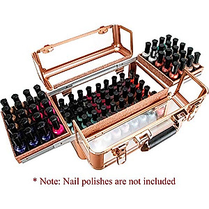 Ver Beauty Art Craft Armored Easy Slide Tray Professional Cosmetic Makeup Nail Tattoo Case Storage Tool Box with Foundation Holder, Rose Gold Acrylic
