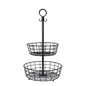 SunnyPoint Countertop French Country 3 Tier Wire Basket Stand For Storing & Organizing, Eggs, And More (3 Tier, Black)