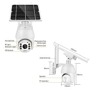 100% Wire-Free Wireless Rechargeable Battery Solar Powered Outdoor 1080P Pan Tilt WiFi Security Camera PIR Motion Recording Two-Way Audio IP65 Weatherproof Night Vision Built-in SD Slot