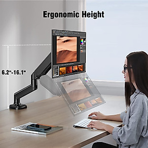 Irongear Single Monitor Arm, Adjustable Gas Spring Monitor Desk Stand, VESA Mount with C Clamp, Grommet Mounting Base, Fit for 13-32" Computer Displays, Holds Up to 17.6 lbs, Swivel Tilt Rotation Arm