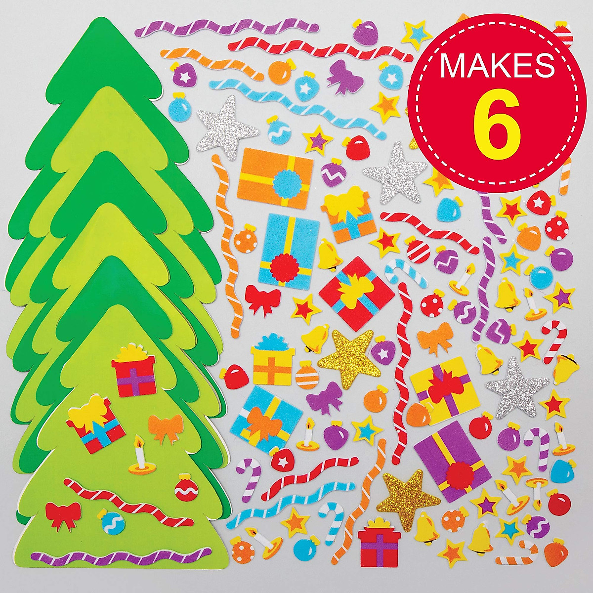 Baker Ross AX594 Christmas Tree Mix & Match Card Kits - Pack of 6, Personalize Your Own Festive Cards, Arts and Crafts for Kids