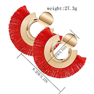 meekoo 6 Pairs Tassel Dangle Earrings Gold Hoop Fringe Earrings Bohemia Fan Shaped Earrings for Women Party and Daily Wear