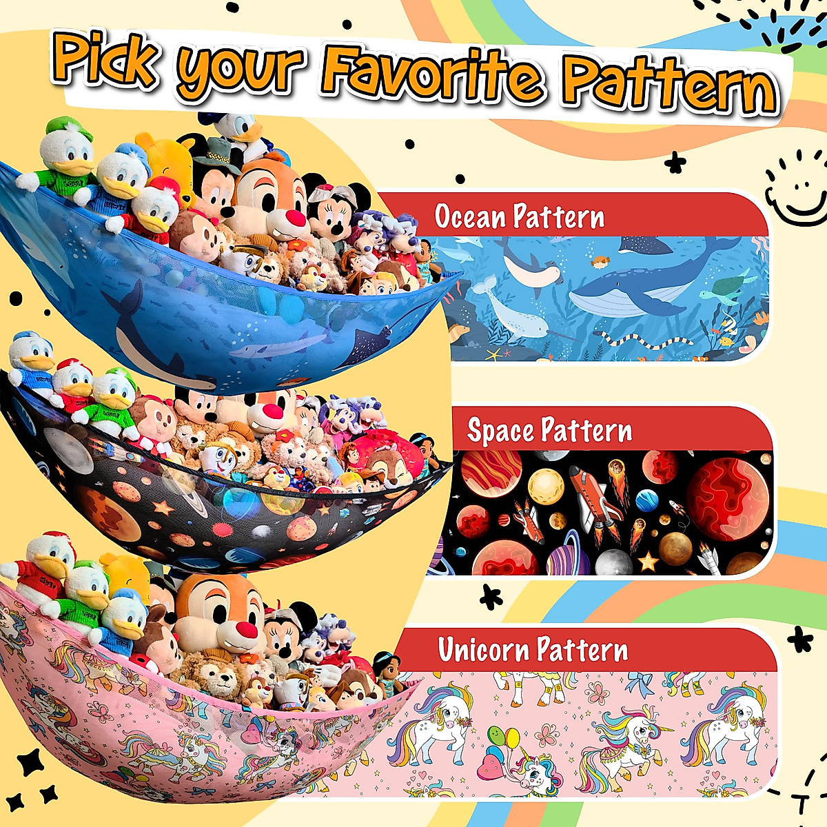 Mia Weaver Stuffed Animals Jumbo Toy Storage Hammock (Mesh 2 Packs, White)